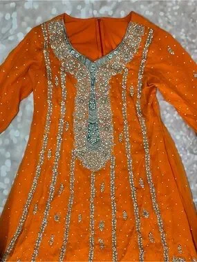 Dresses | Embellished Orange Traditional Anarkali Dress | Poshmark